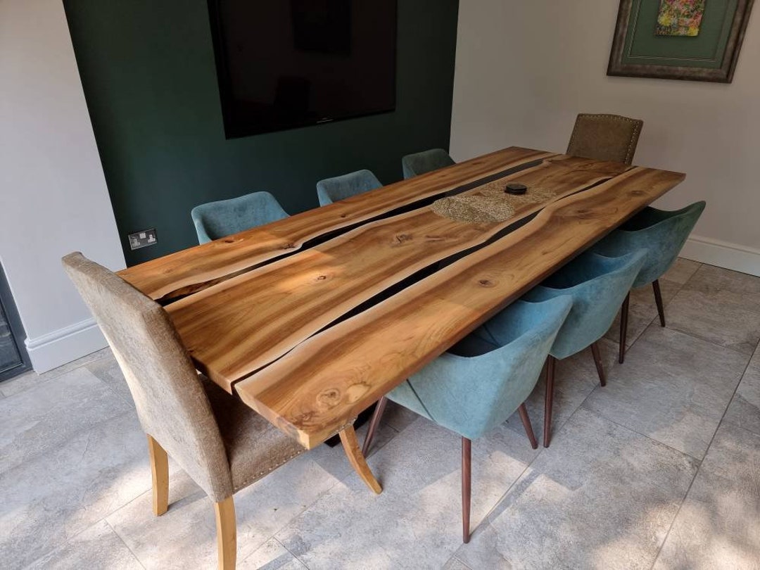 Live Edge Bespoke Resin Dining Table Made of Walnut and Oak. - Etsy