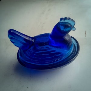 Antique Cobalt Blue Chicken Covered Glass Dish - Etsy