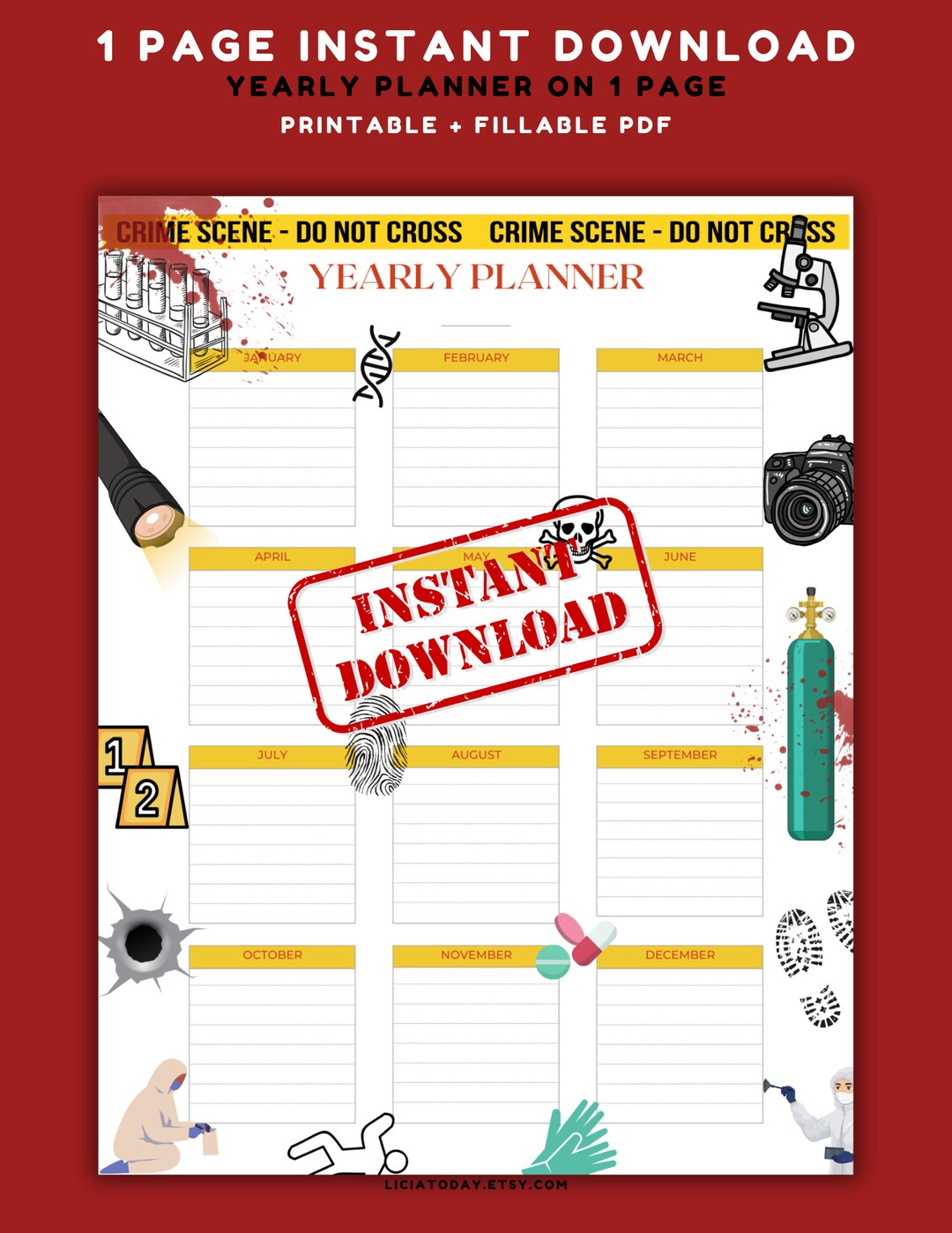Forensic Science Yearly Planner on 1 Page Digital Download, Csi Year at ...