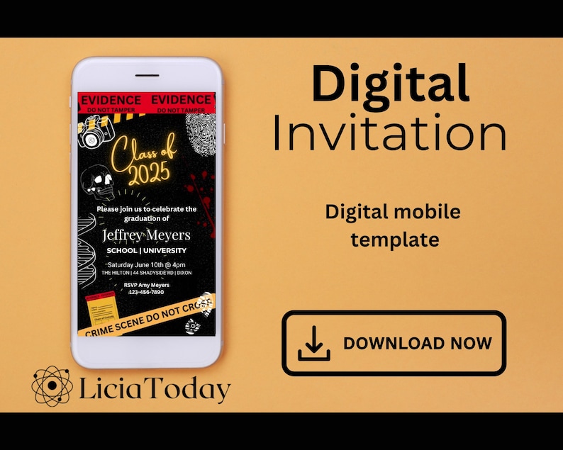Crime Scene CSI Digital Graduation Mobile Invitation Graduation Party ...