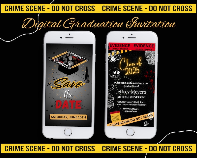 Crime Scene CSI Digital Graduation Mobile Invitation Graduation Party Announcement Forensic ...