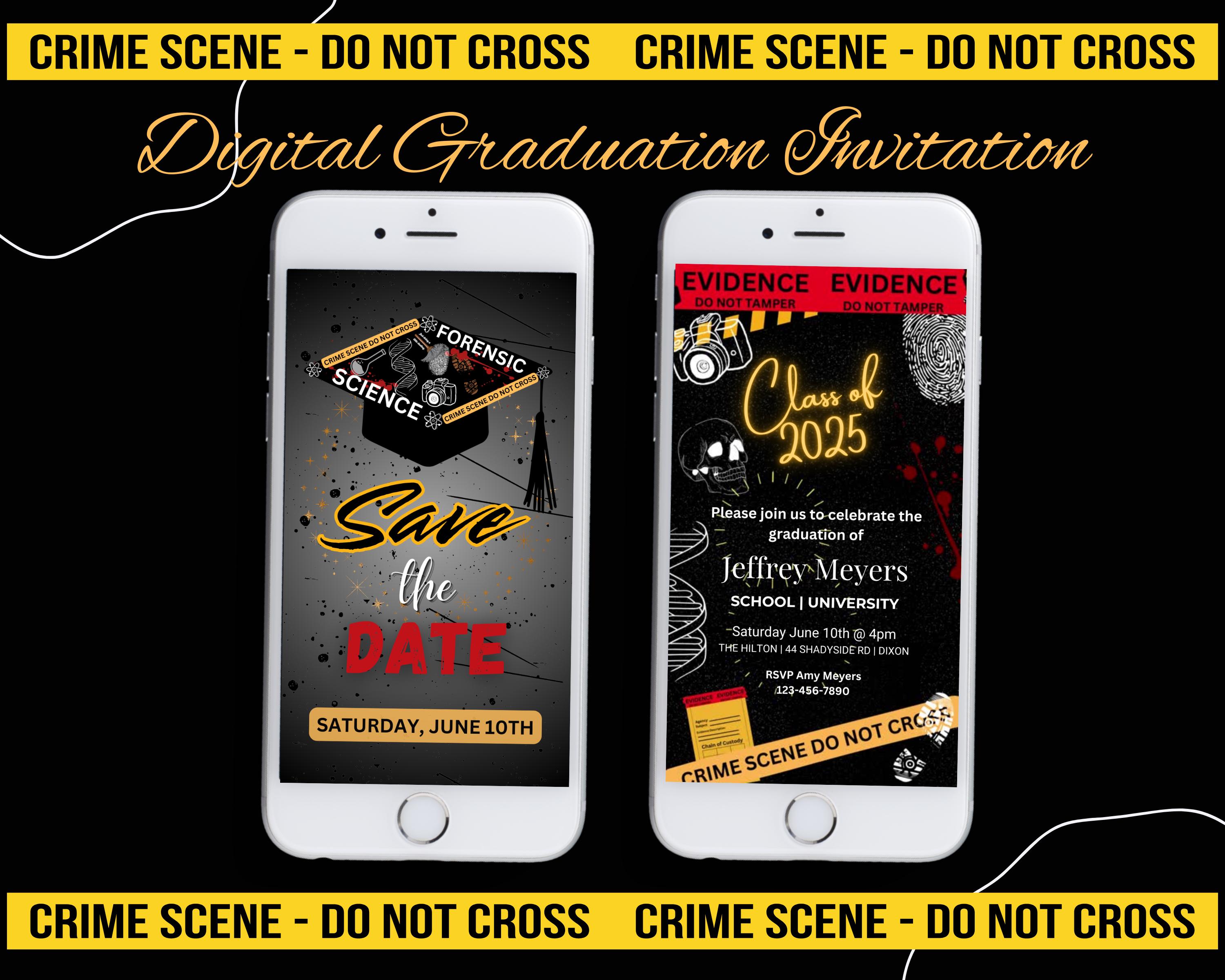 Crime Scene CSI Digital Graduation Mobile Invitation Graduation Party Announcement Forensic ...