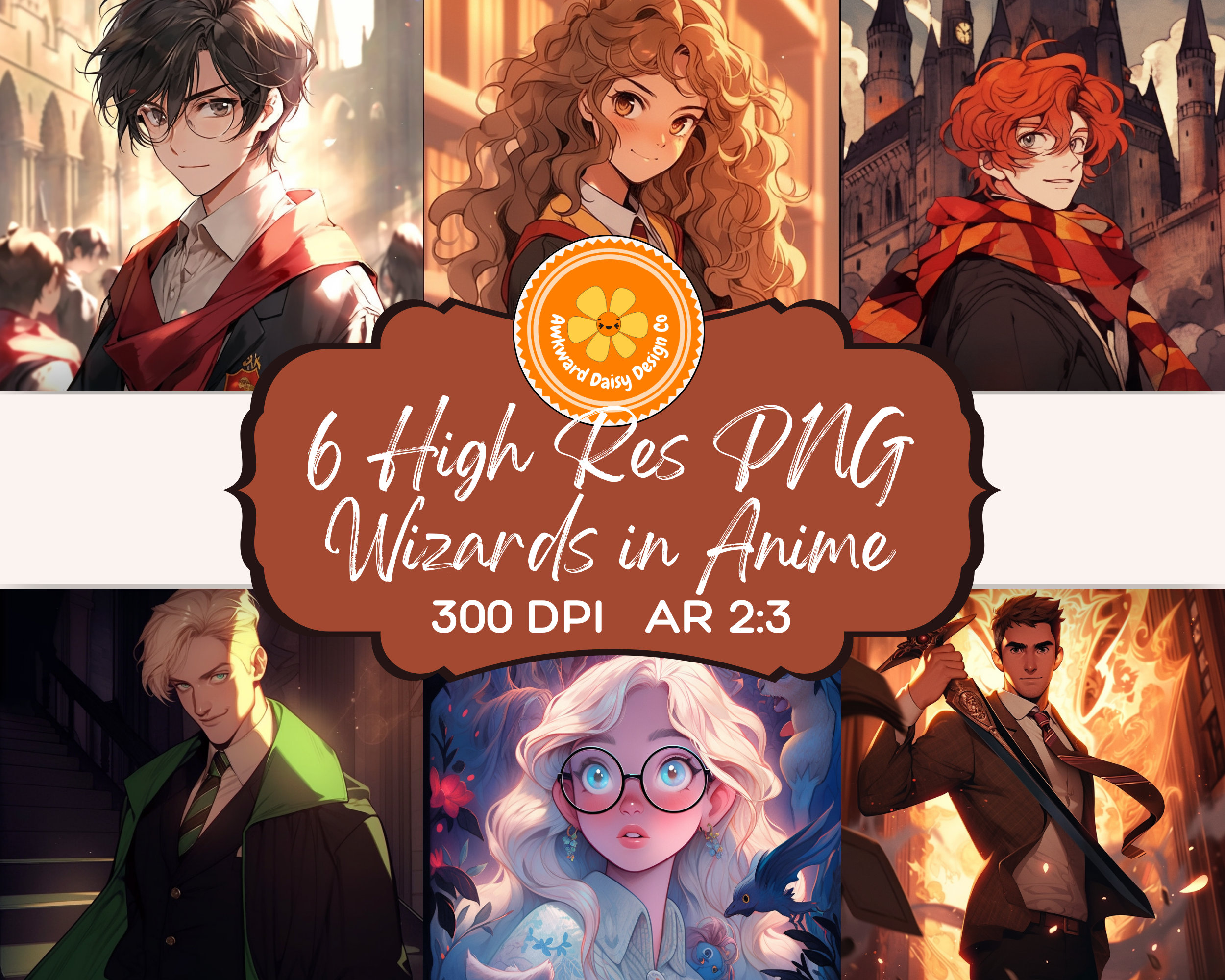 6 Wizards in Anime, Manga Comic Style, Scrapbook Paper Poster, AI ...