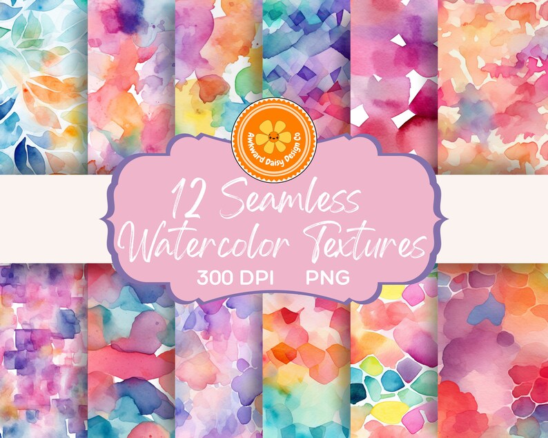 12 Watercolor Textures Seamless Digital Papers, Patterns, Scrapbook ...