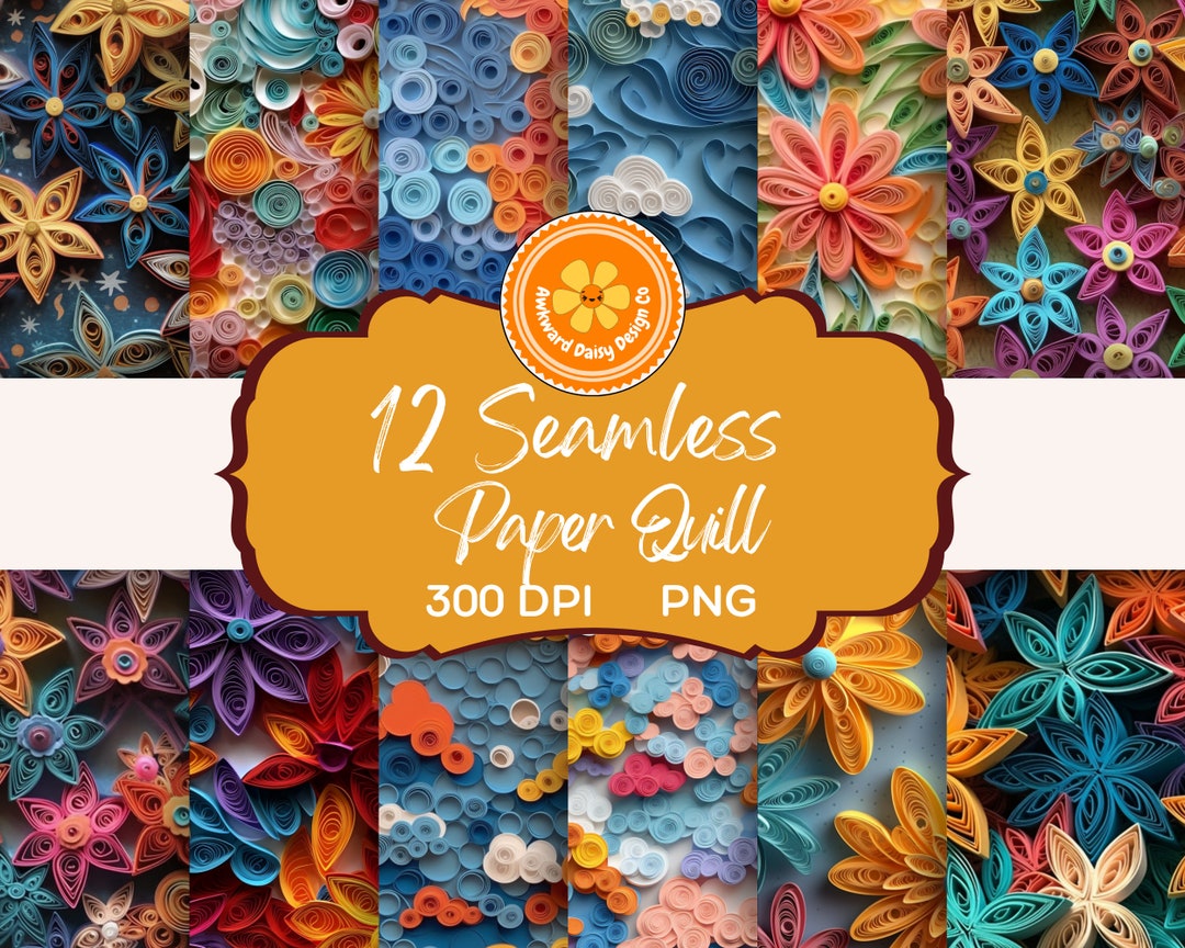 12 Paper Quilling Seamless Digital Papers, Patterns, Scrapbook, Vibrant ...