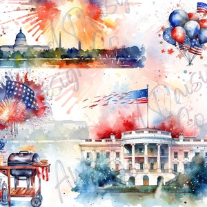 25 Independence Day Clipart, 4th of July, Scrapbook Paper, AI Digital ...