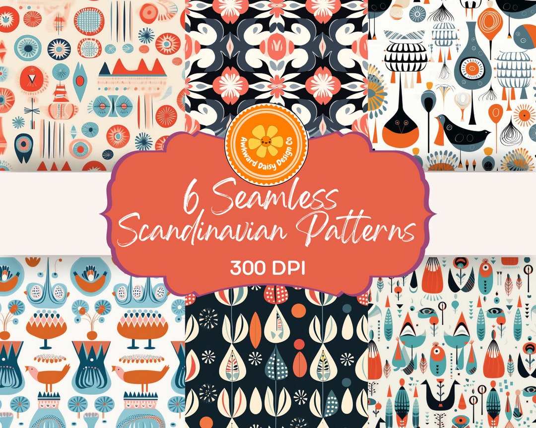 6 Scandinavian Seamless Digital Papers, Pattern, Scrapbook Paper ...