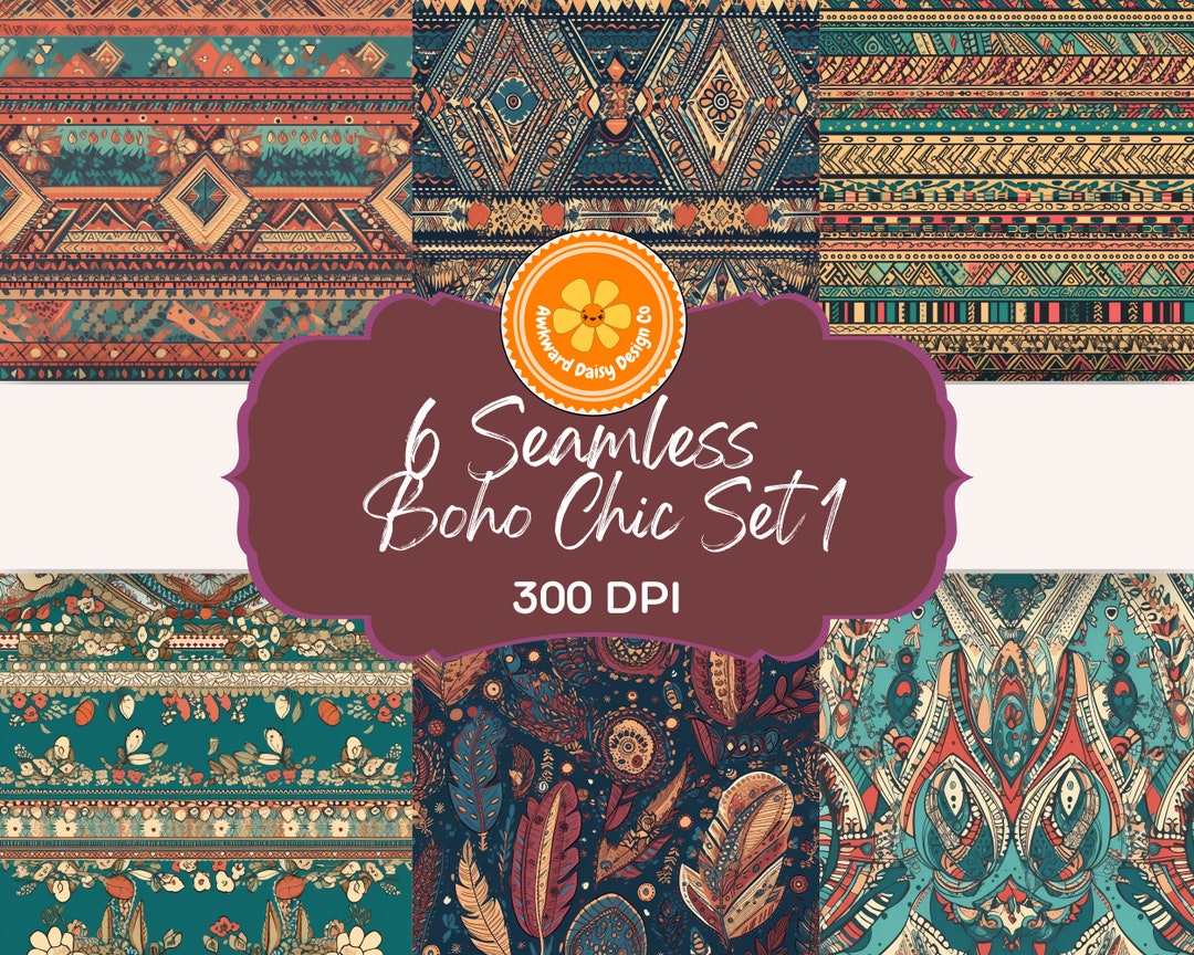 6 Boho Chic Seamless Digital Papers, Earthy Tribal Scrapbook Paper ...