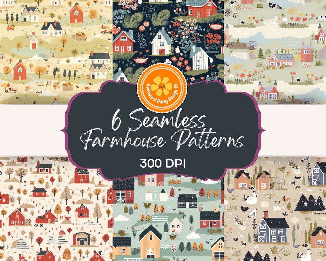 6 Farmhouse Seamless Digital Papers, Pattern, Scrapbook Paper, Country ...