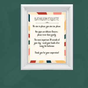 Bathroom Sign, Printable Bathroom Sign, Bathroom Poster, Washroom Rules ...