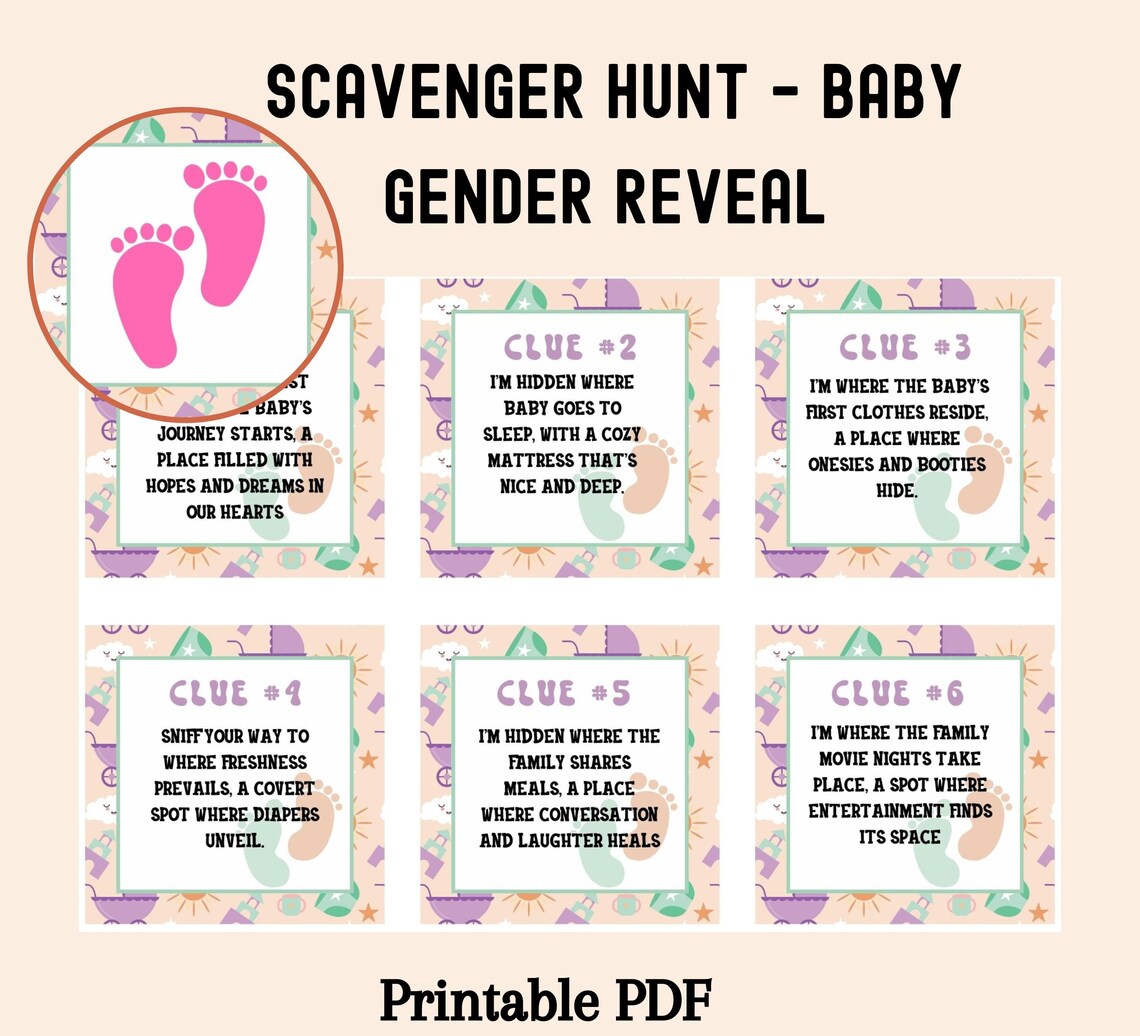 Gender Reveal Scavenger Hunt, Gender Reveal Game, Baby Shower Games ...