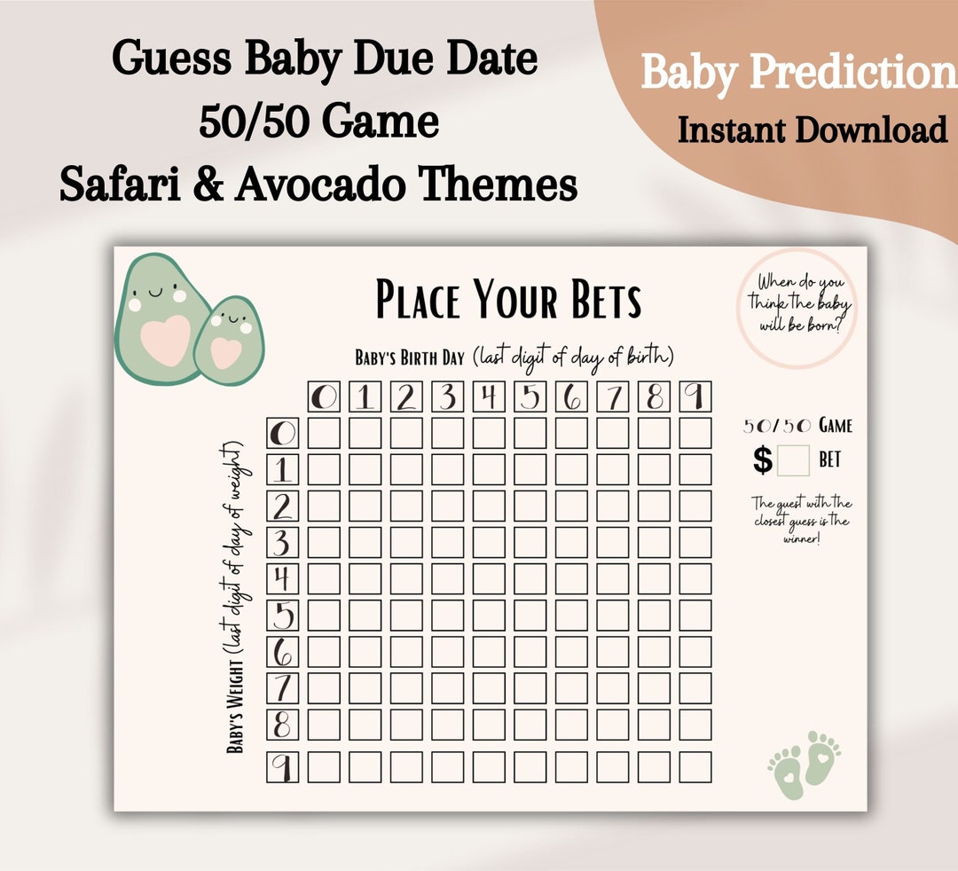 Fun Baby Shower Game, Baby Due Date, Guess Baby Birth Date Calendar ...