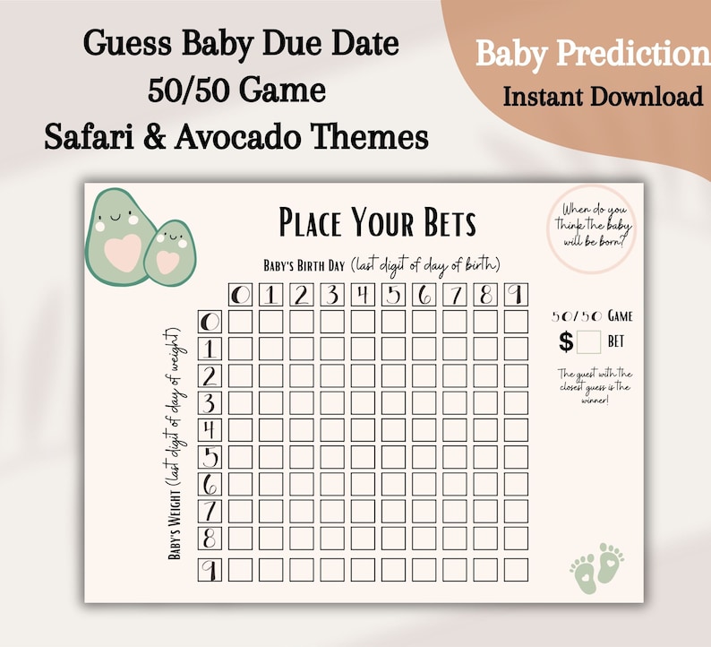 Fun Baby Shower Game, Baby Due Date, Guess Baby Birth Date Calendar ...