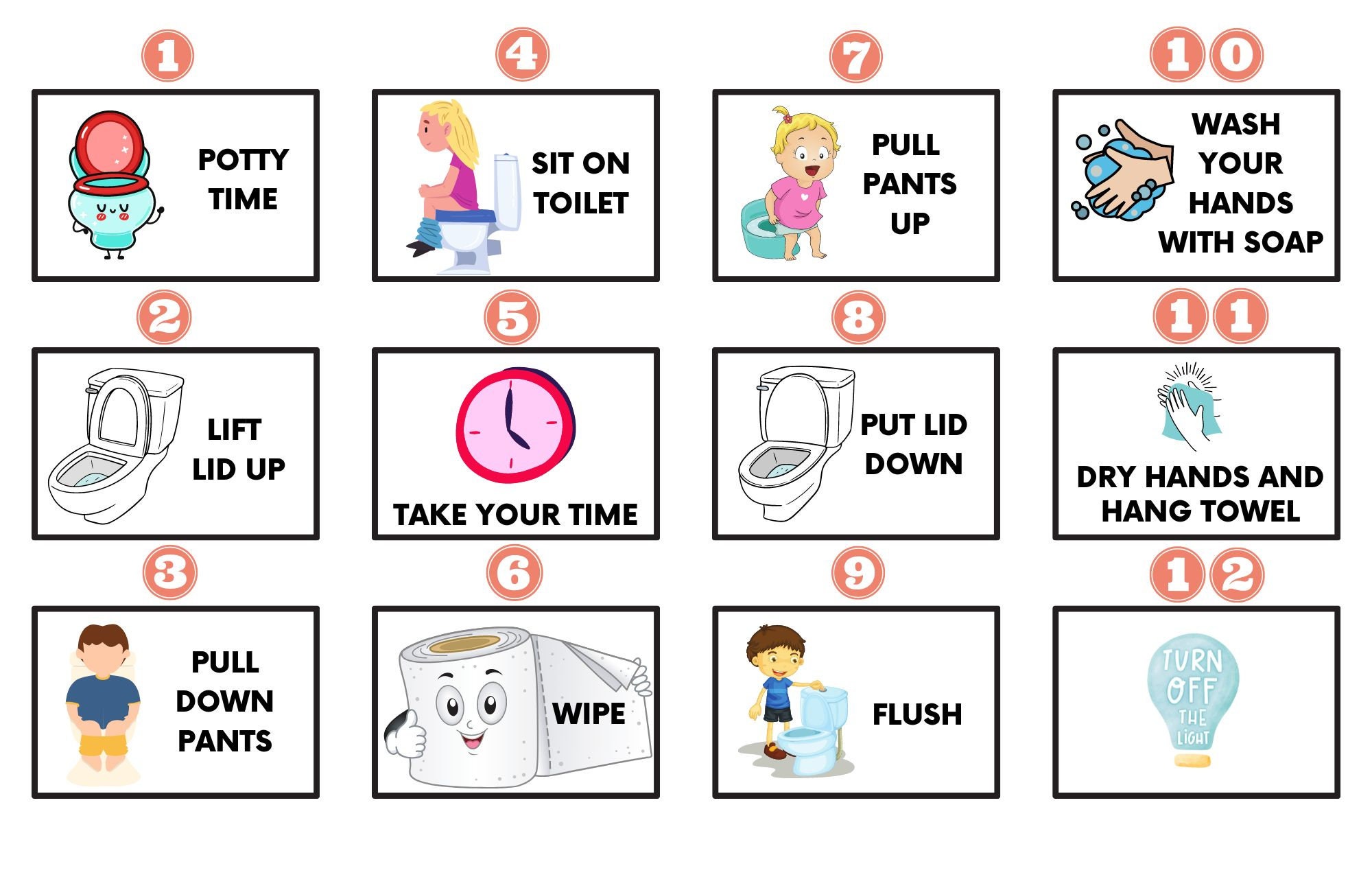 Potty Training Chart, Bathroom Routine Chart, Habit Training Printable ...