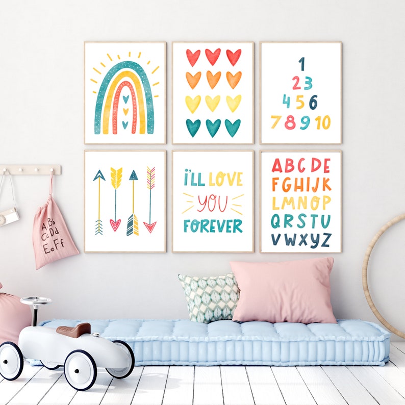 Kids Wall Art Playroom Decor Alphabet Numbers Shapes - Etsy