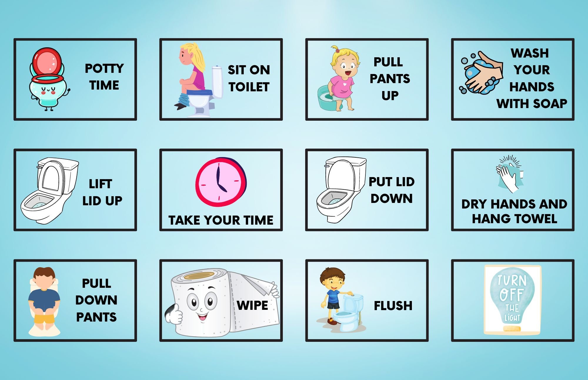 Potty Training Chart, Bathroom Routine Chart, Habit Training Printable ...