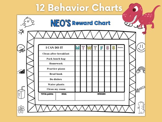 Behaviour Charts For Children WERNNSAI Dinosaur Routine Chart For Kids ...