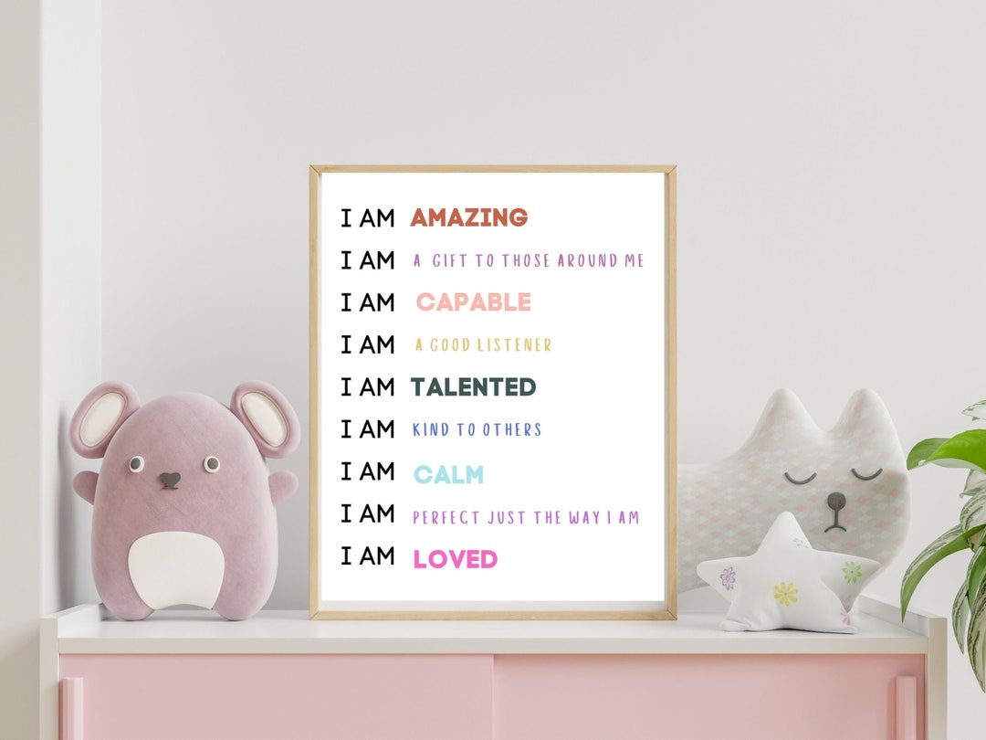 Affirmations Print, Affirmations Printable Wall Art, I Am Kind, I Am ...
