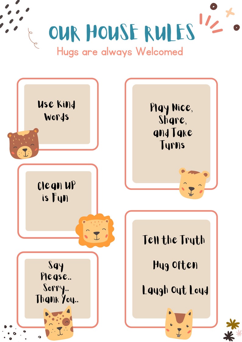 Kids Rules Poster, Family Rules, Playroom Rules, Behavior Print, Kids ...