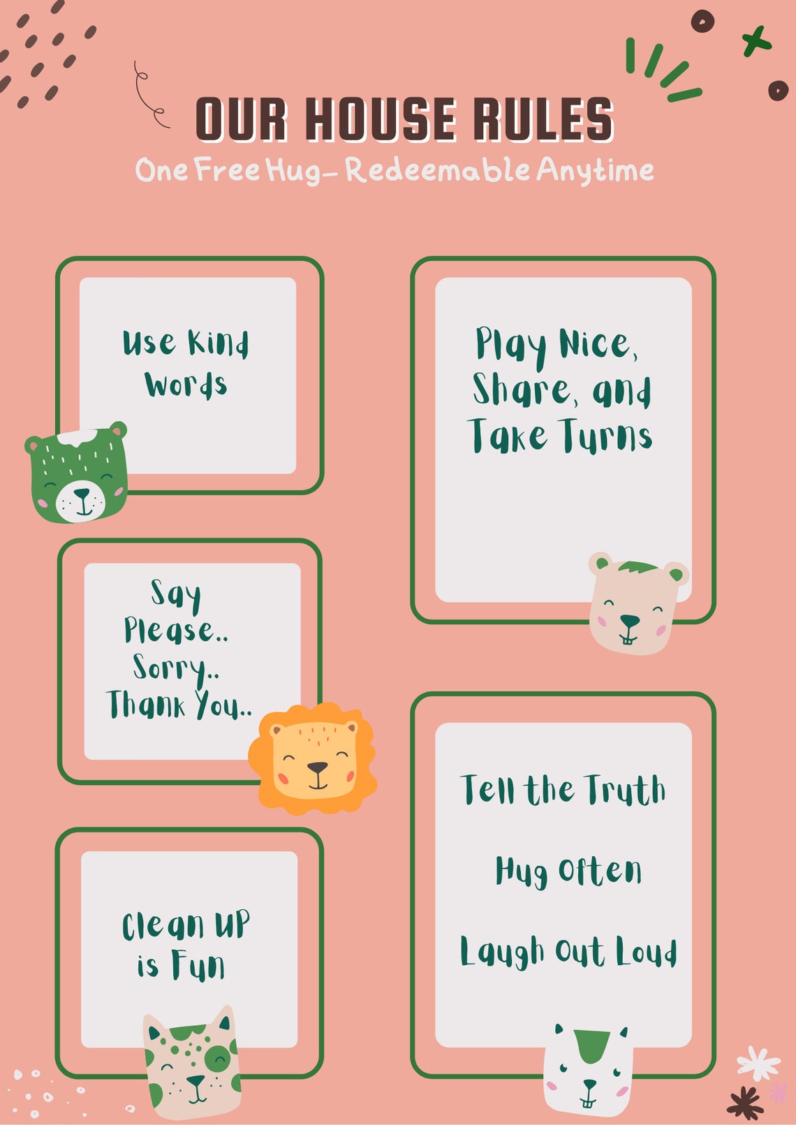 Kids Rules Poster, Family Rules, Playroom Rules, Behavior Print, Kids ...