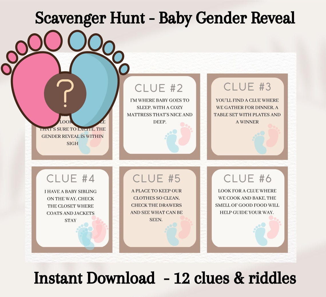 Gender Reveal Scavenger Hunt, Gender Reveal Game, Baby Shower Games ...