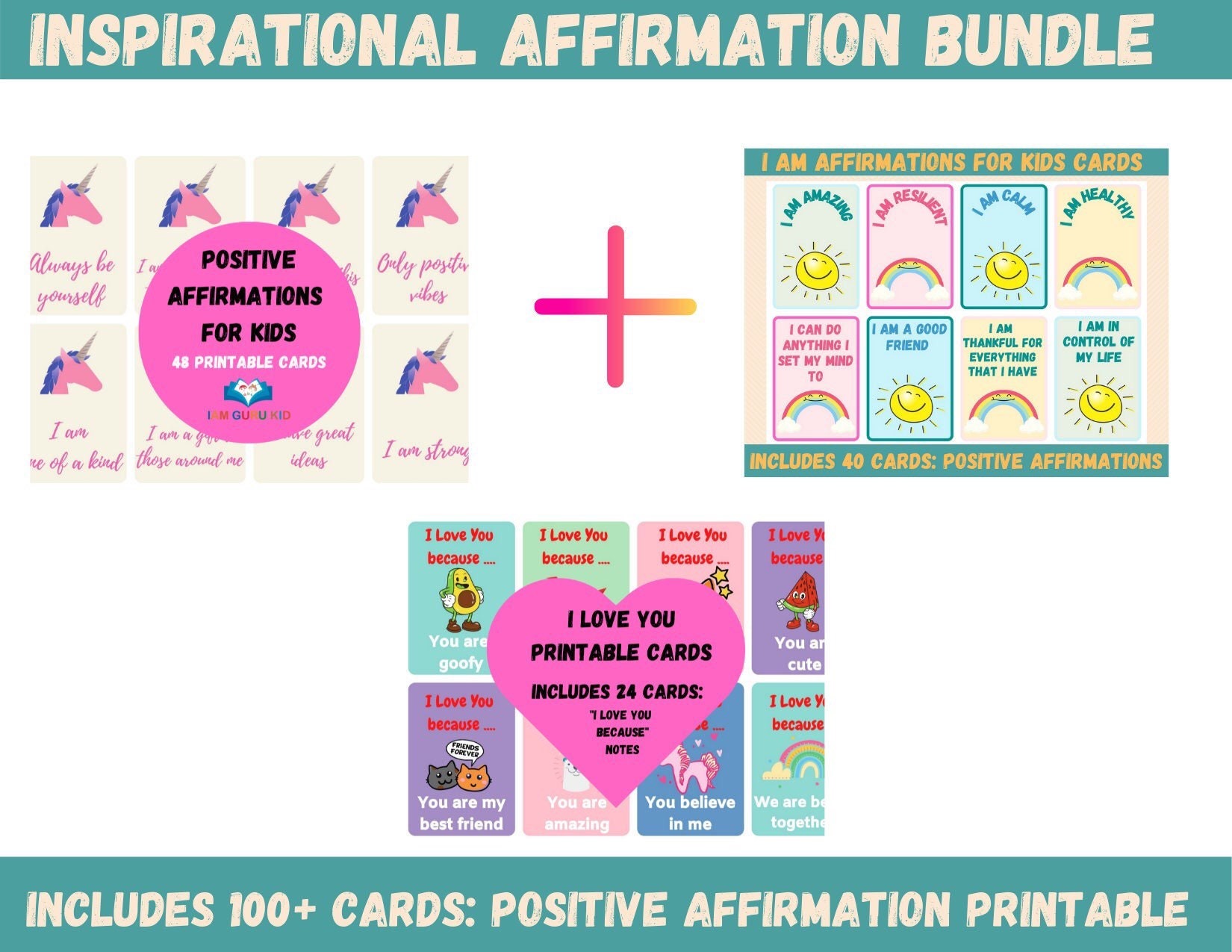 Positive Affirmation Cards for Kids Bundle 3 in 1 / Affirmations ...
