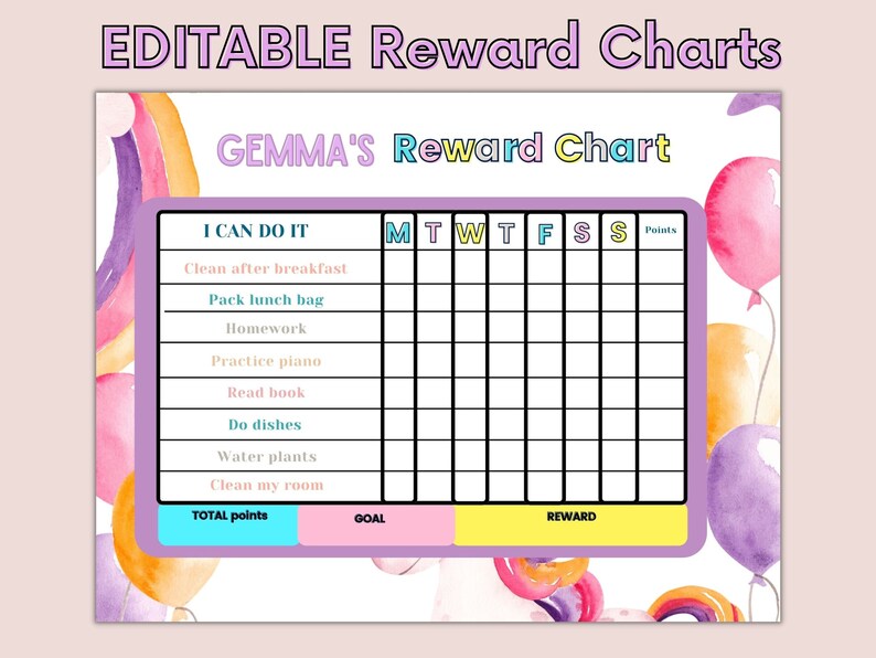 Reward Chart Printable, Instant Download Reward Chart Explore, 12 ...