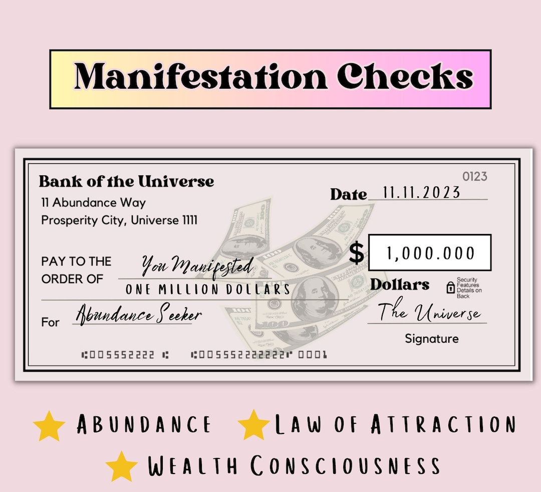 Editable Manifestation Checks, Vision Board Checks, Law of Attraction ...