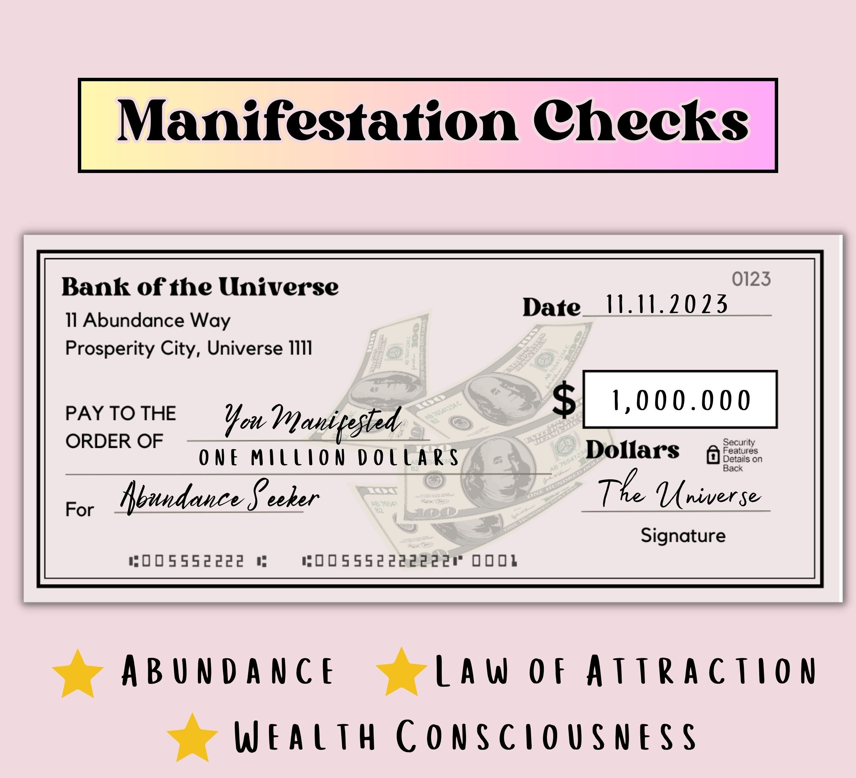 Editable Manifestation Checks, Vision Board Checks, Law of Attraction ...