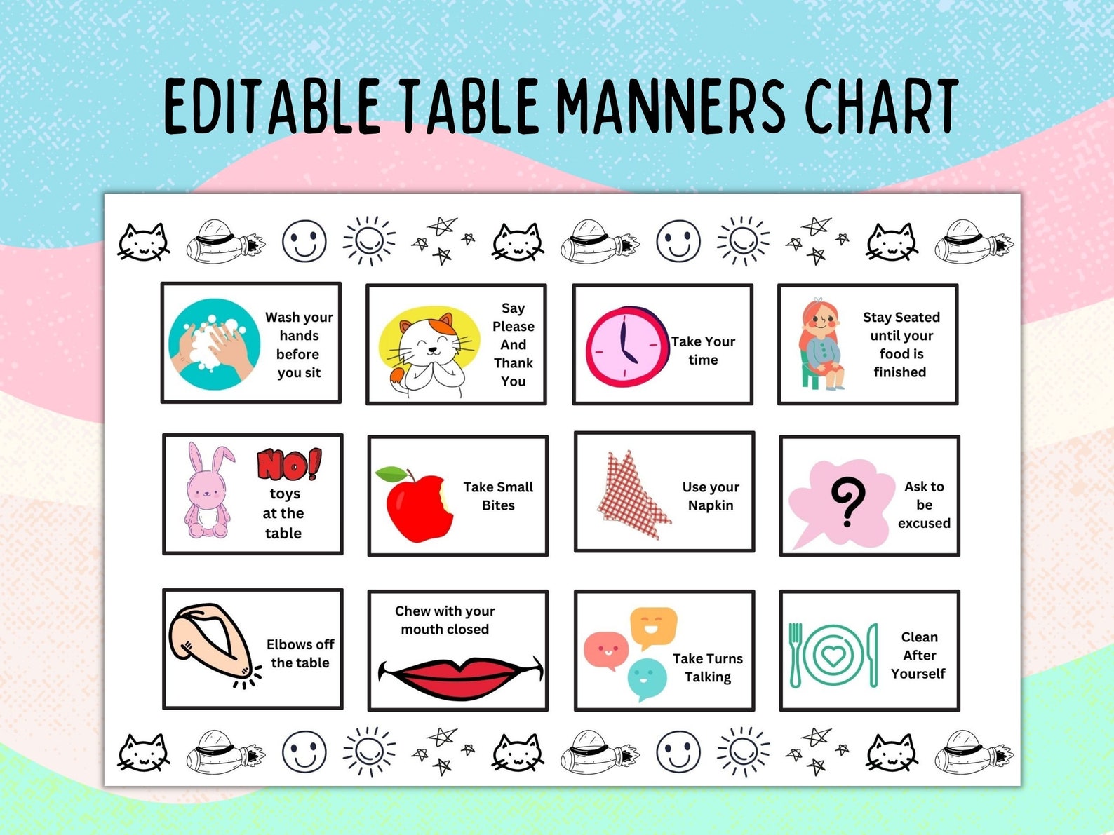 Table Manners Etiquette, Editable Table Manners, Table Manners, Habit ...