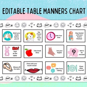 Table Manners Etiquette, Editable Table Manners, Table Manners, Habit ...