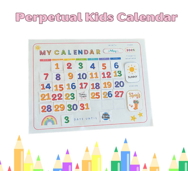Daily Calendar Kids, Perpetual Kids Calendar, Calendar Kids, Months of ...