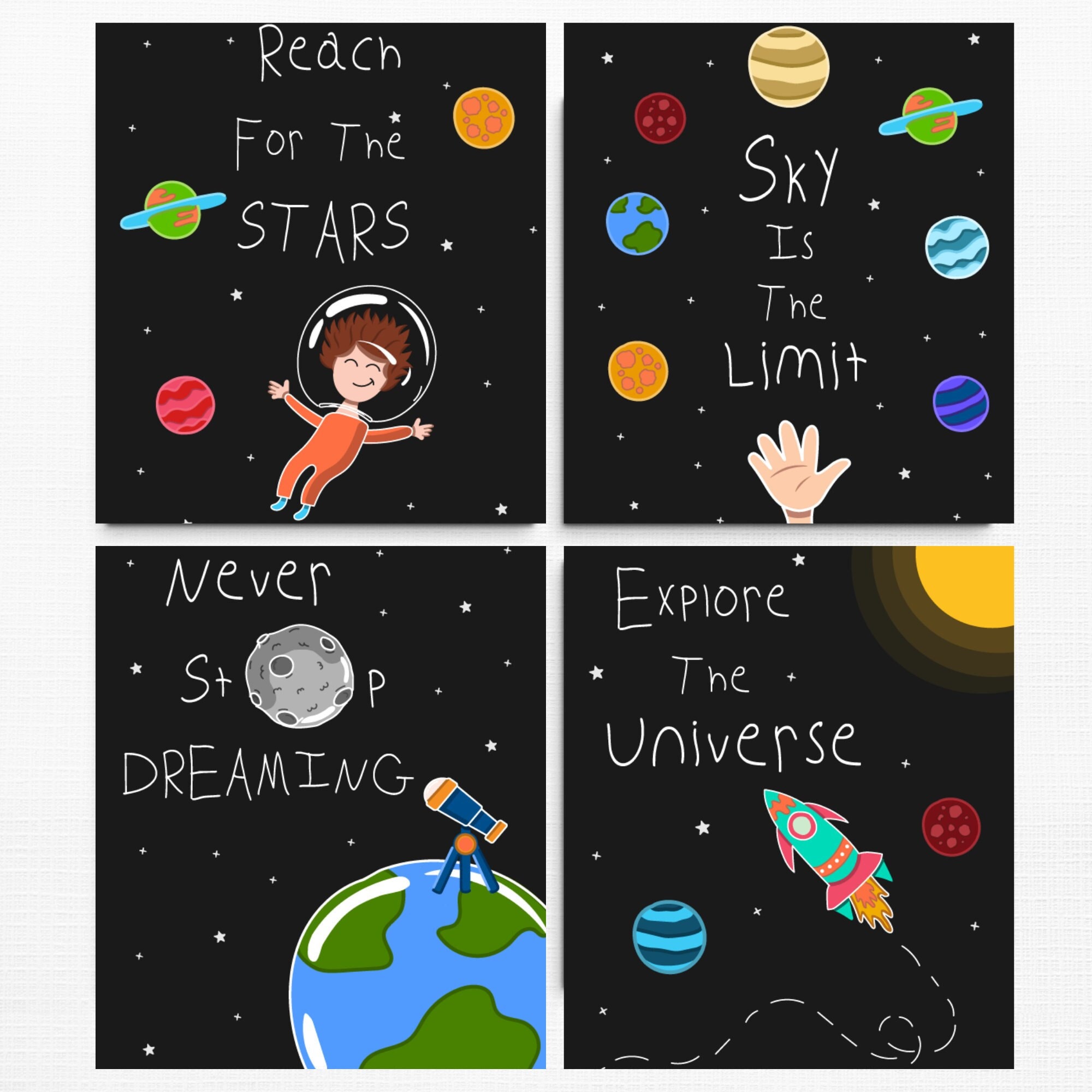 Space Kids Nursery Décor With Inspirational Quotes Set of 4 Prints 8x10 ...