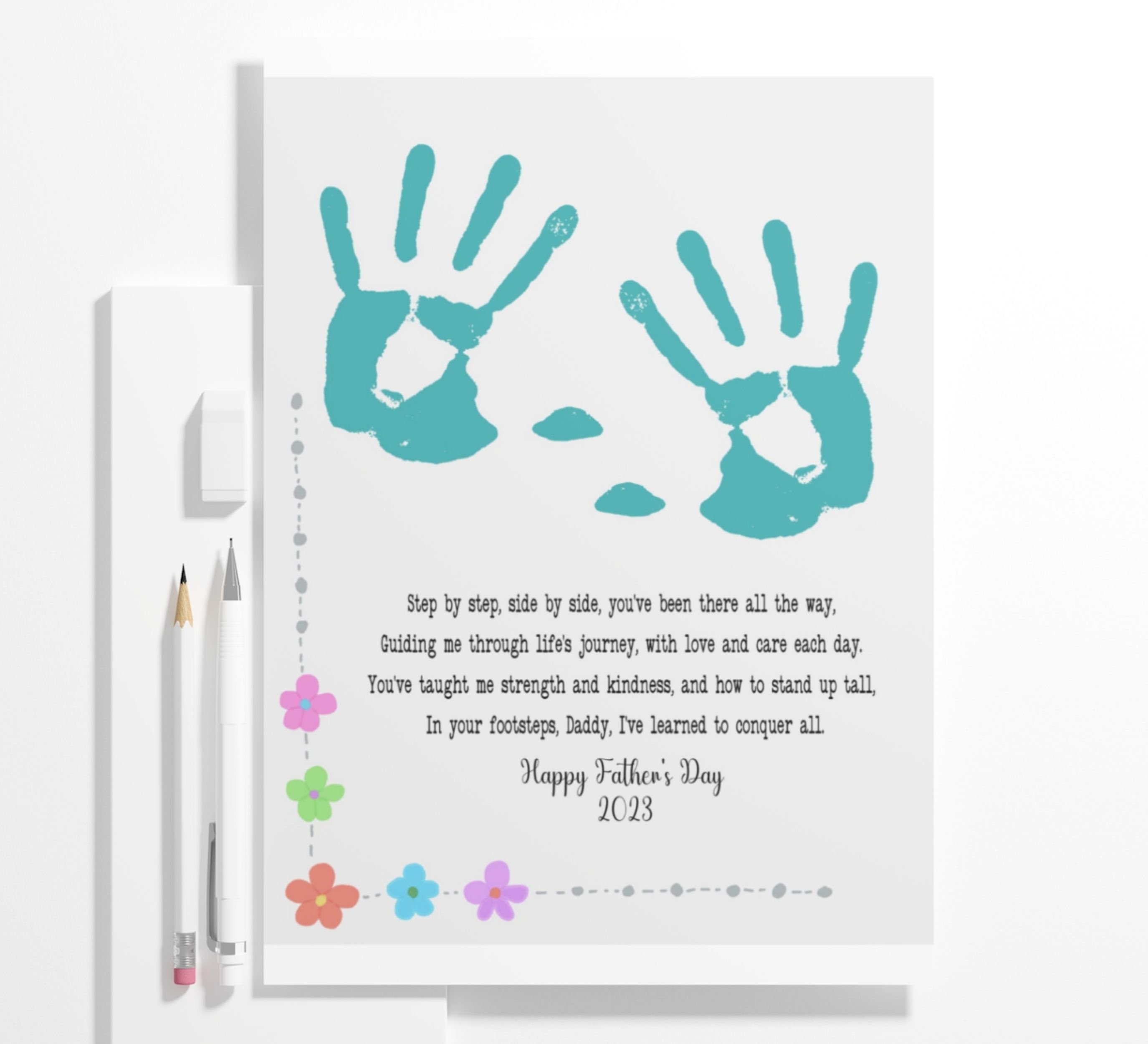 Fathers Day Handprint, Daddy Poem, Handprint Father's Day Gift Card ...
