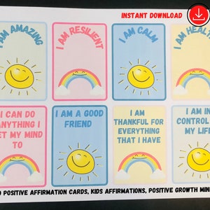 Positive Affirmation Cards for Kids / 40 Affirmations Printable Cards ...