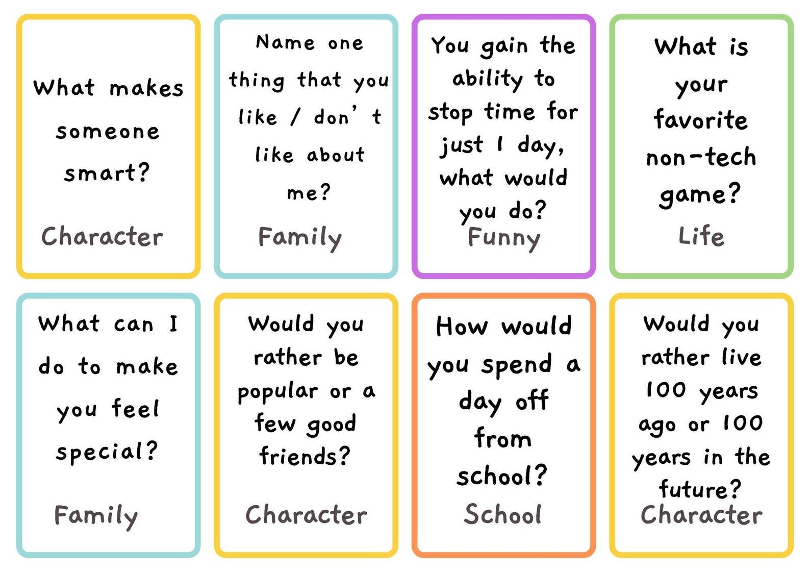Conversation Starter Kids , Family Conversation Cards, Preschool ...