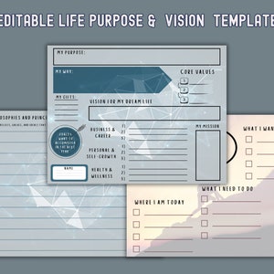 Editable Life Planner Vision Template, Life Purpose Chart, Life Vision ...