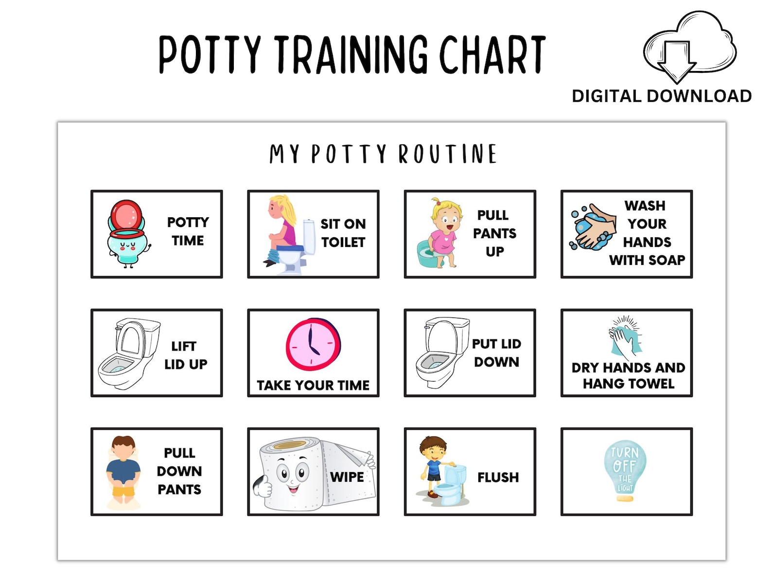 Potty Training Chart, Bathroom Routine Chart, Habit Training Printable ...