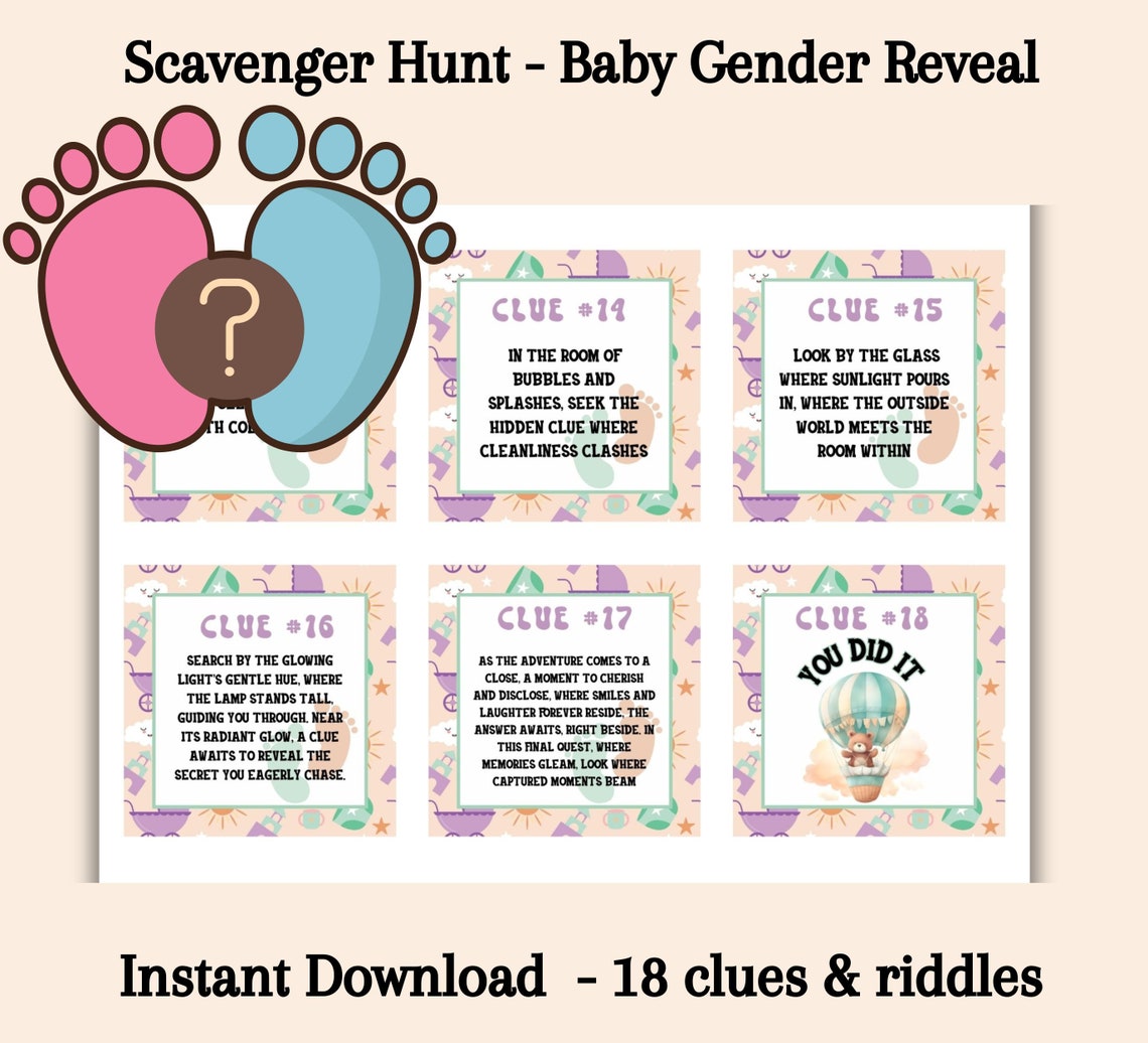 Gender Reveal Scavenger Hunt, Gender Reveal Game, Baby Shower Games ...