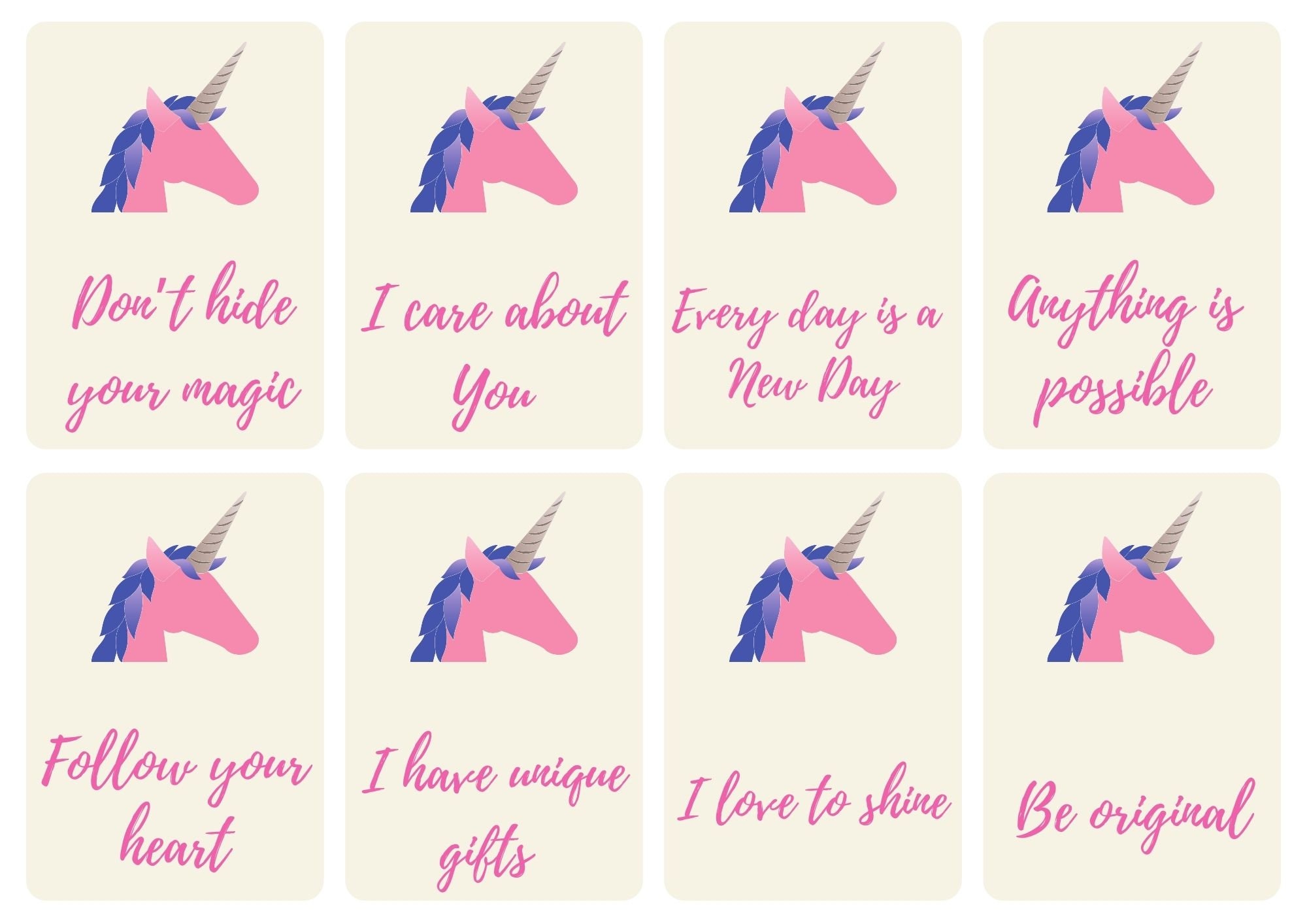 Unicorn Kids Affirmation Cards, 48 Cards for Kids, Positivity Cards ...