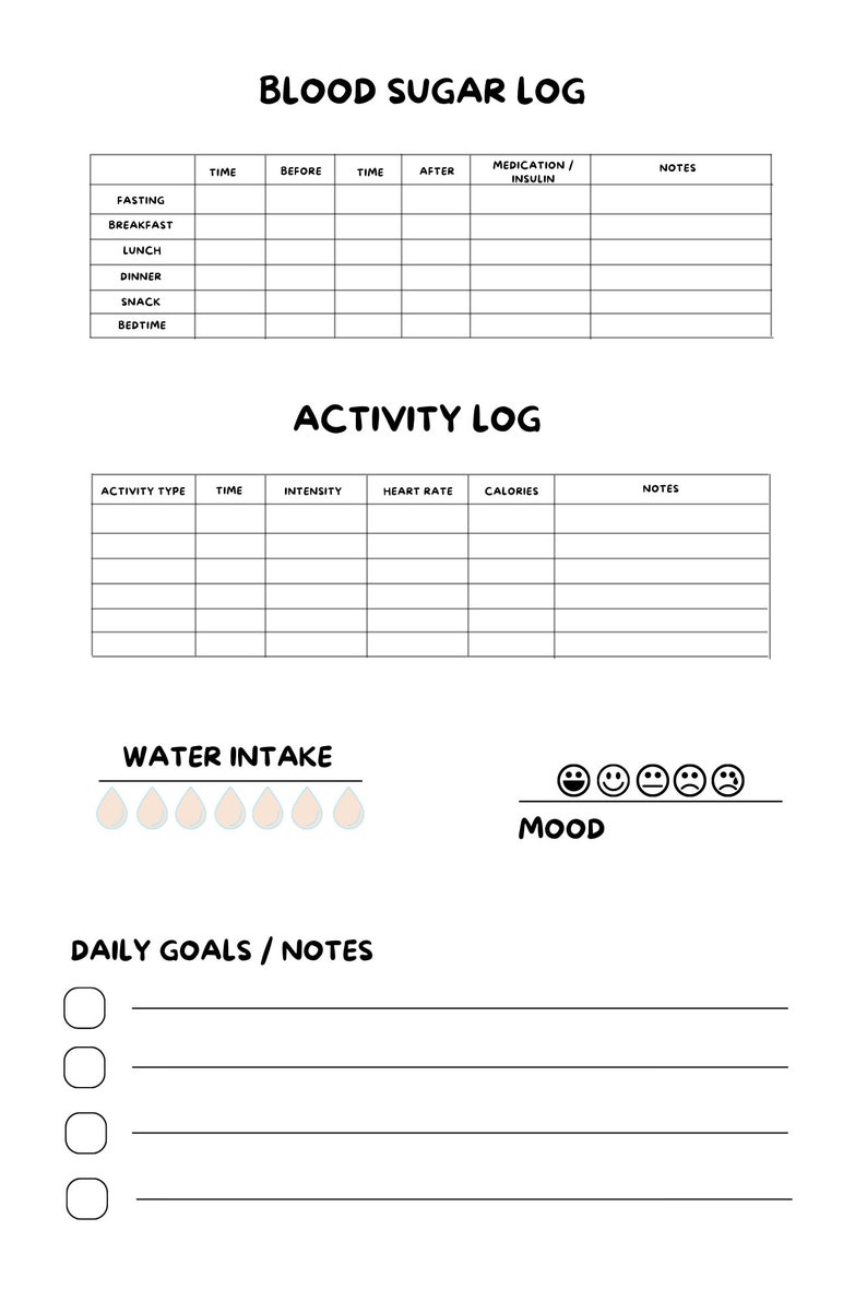 Blood Sugar Log Book, Blood Glucose Tracker Bundle, Food Log, Activity ...