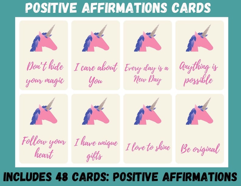 Unicorn Kids Affirmation Cards, 48 Cards for Kids, Positivity Cards ...