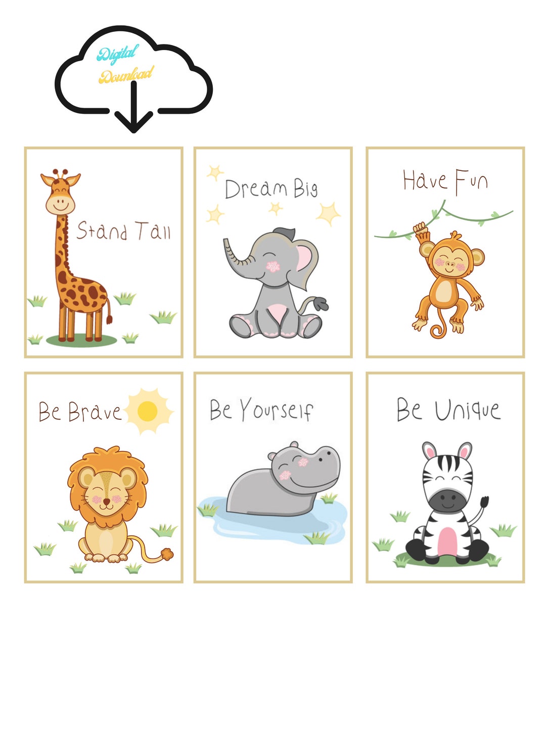 Safari Animals Nursery Wall Art, Set of 6 Prints ( Digital) , Elephant ...