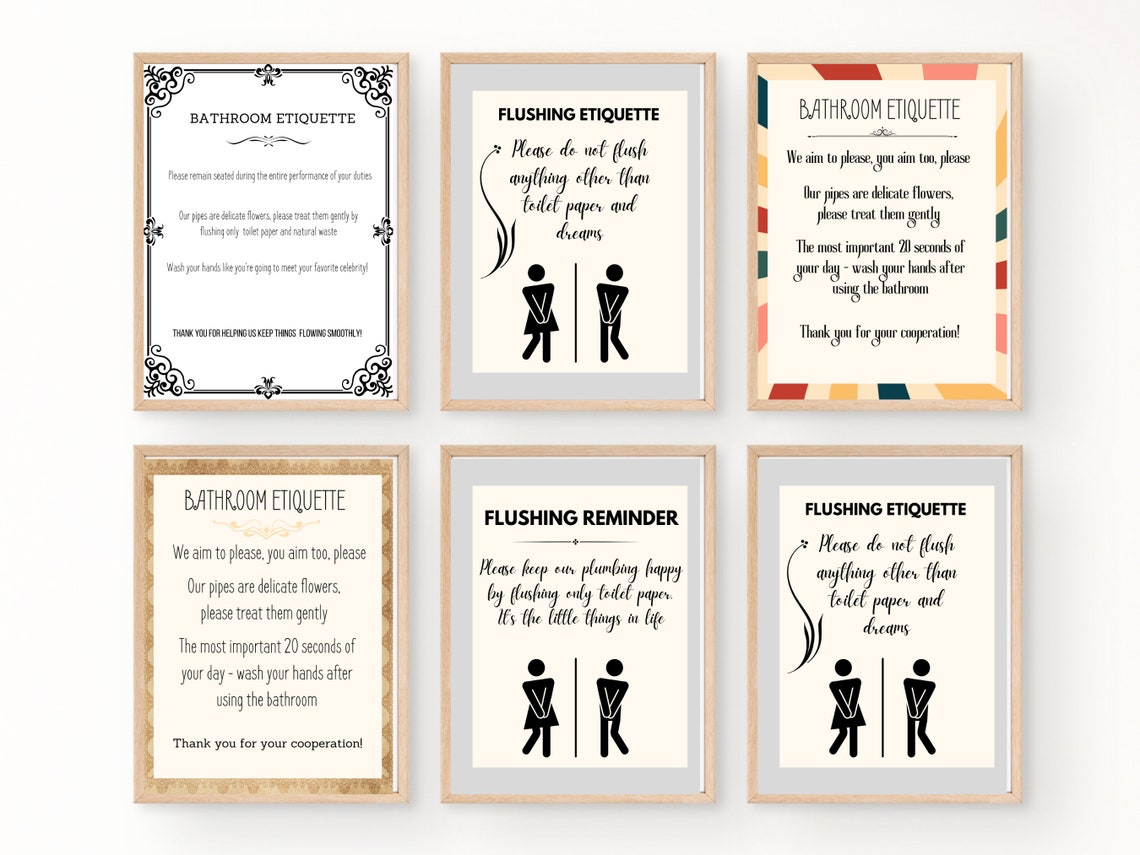 Bathroom Sign, Printable Bathroom Sign, Bathroom Poster, Washroom Rules ...