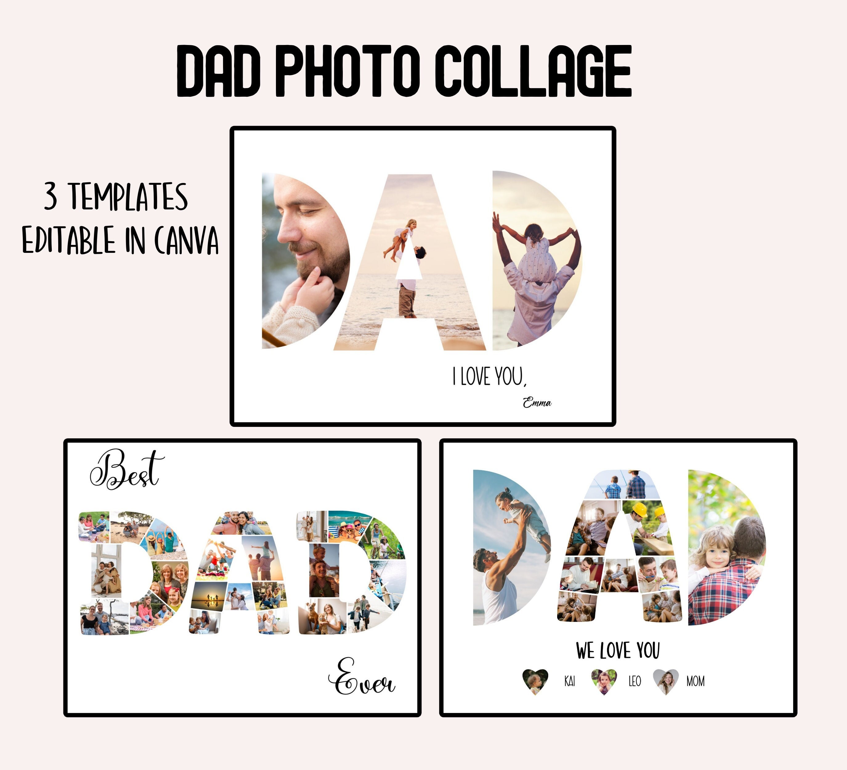Editable DAD Photo Collage, Custom Photo Collage for Dad, Father's Day ...