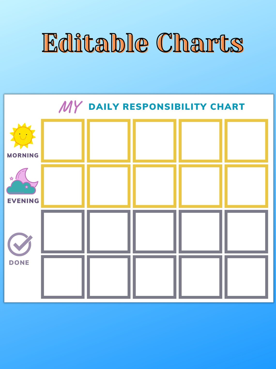 Editable Kids Daily Responsibilities Cards and Chart, Printable Routine ...