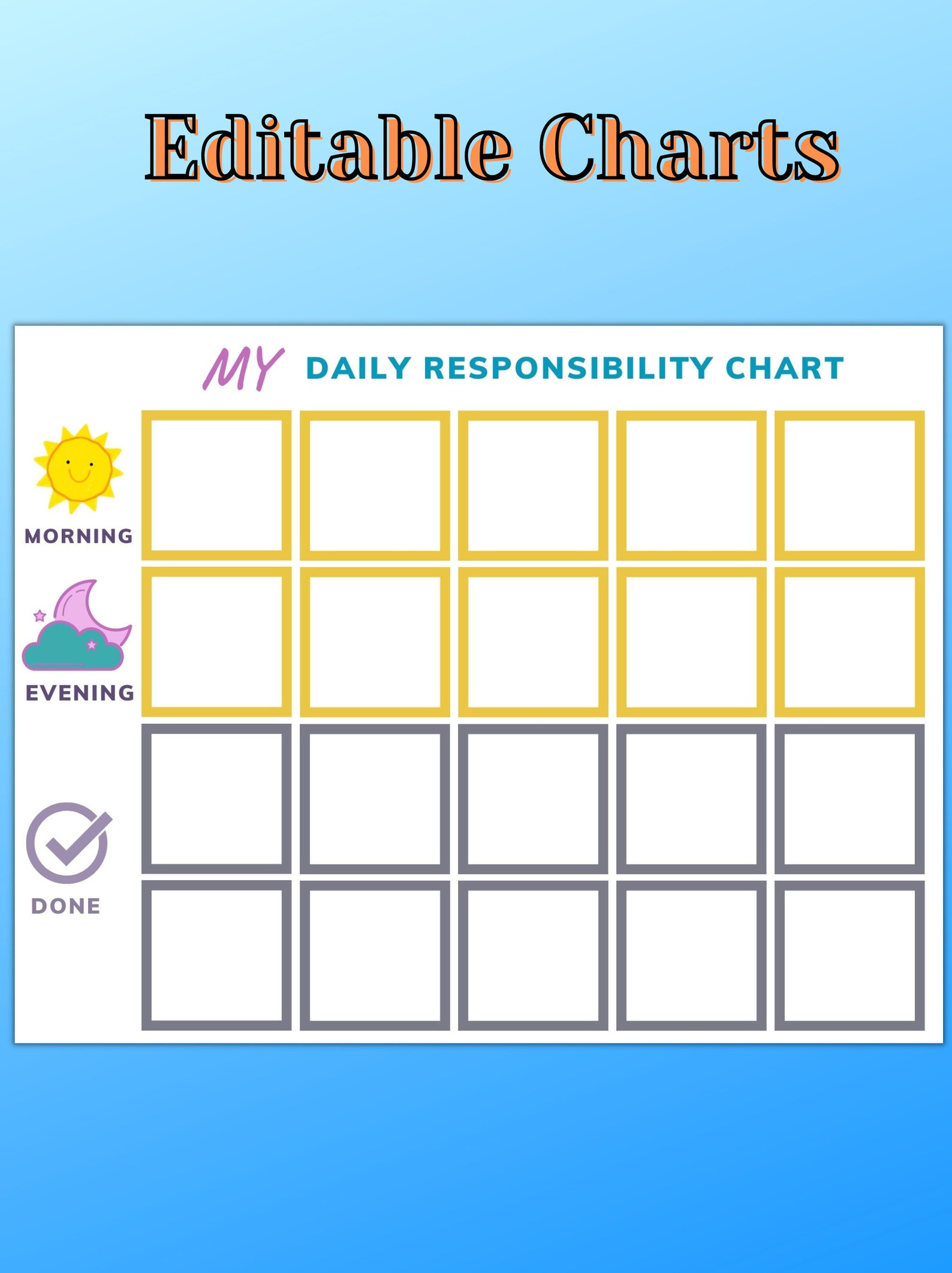 Editable Kids Daily Responsibilities Cards and Chart - Etsy