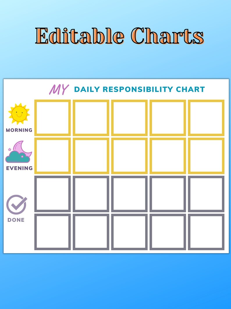 Editable Kids Daily Responsibilities Cards and Chart - Etsy