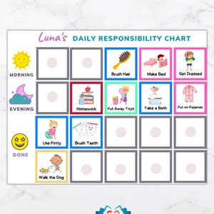 Editable Kids Daily Responsibilities Cards and Chart, Printable Routine ...