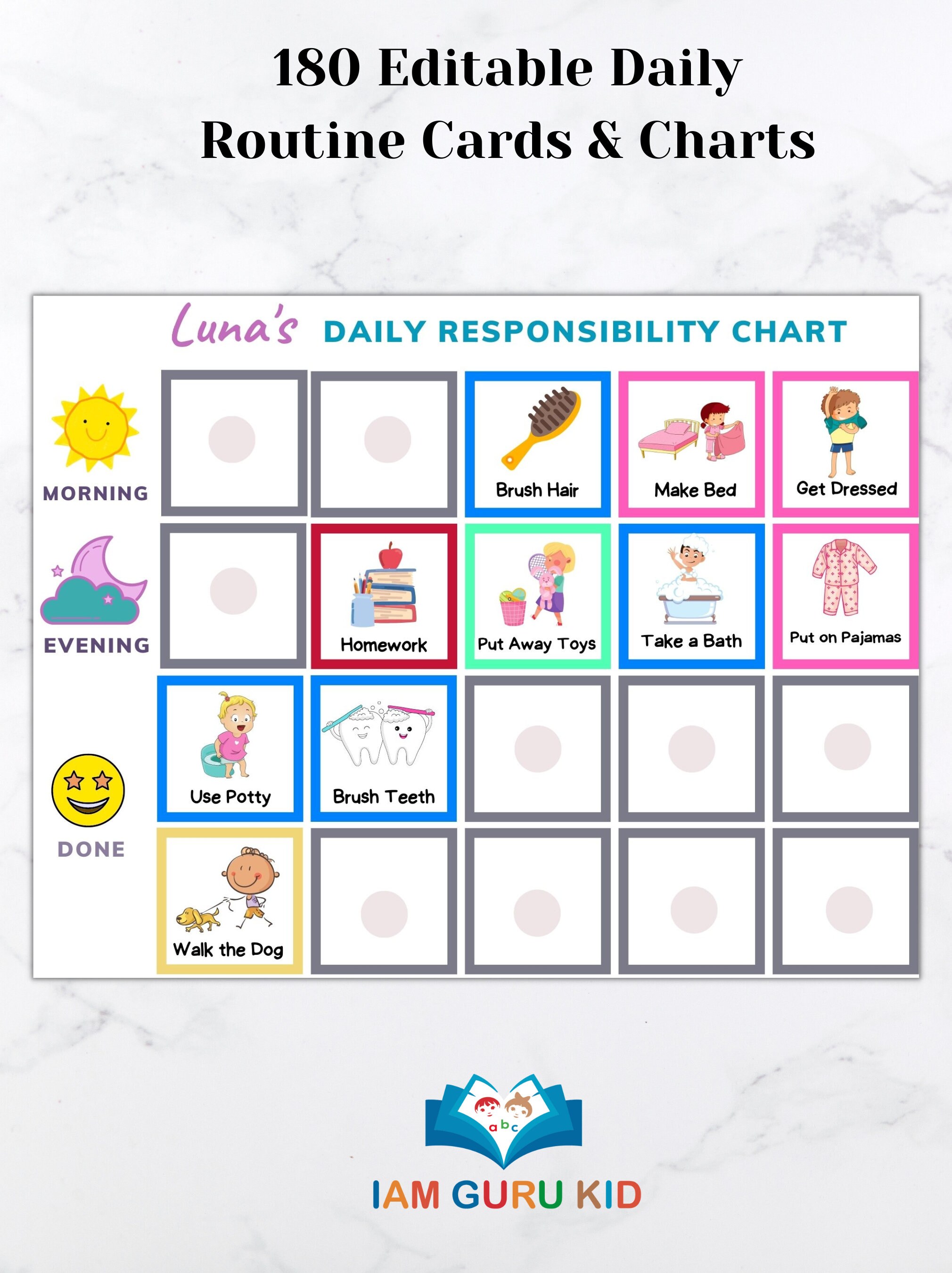 Editable Kids Daily Responsibilities Cards and Chart - Etsy